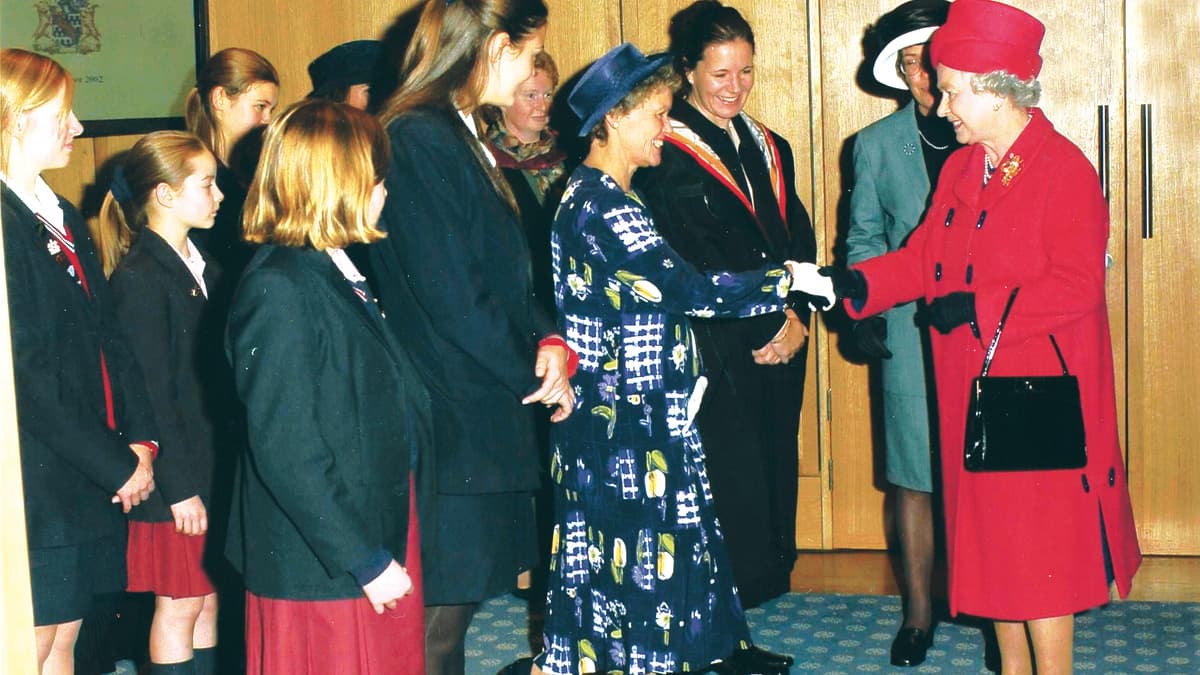 Queen Elizabeth II meets members of staff from the Haberdashers ...
